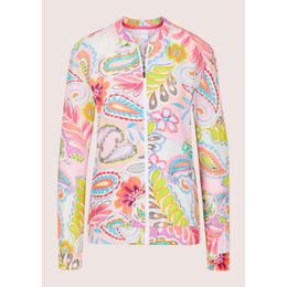 Madeleine Mode Langarmbluse MADELEINE "Blouson Farbenfrohe Print-Jacke aus Viskose", Damen, Gr. 38, wei&szlig; (wollwei&szlig;, multicolor), Obermaterial: 100% Viskose CV., Modern, gerade, Blusen, Blouson mit Alloverdruck