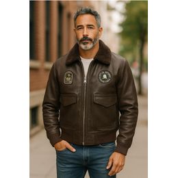 Herren-Bomberjacke aus braunem Leder mit Schaffellkragen G-1 &ndash; Ararat