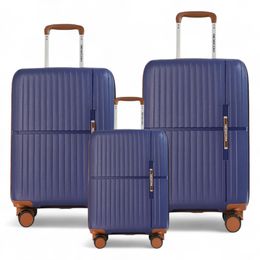 Hartschalenkoffer Marineblau Robuster 8-Rad-Handgep&auml;ck-Reisekoffer f&uuml;r den Urlaub