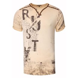 Rusty Neal V-Neck T-Shirt mit Wildleder-Details und Nieten-Verlauf