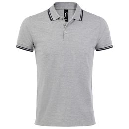 SOLS Mens Pasadena Tipped Short Sleeve Pique Polo Shirt (Heather Grey/Navy)