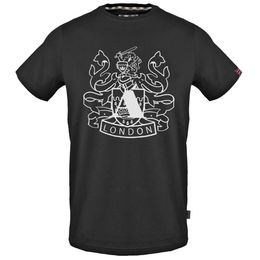 Aquascutum grosses Schild Aldis Logo schwarzes T-Shirt