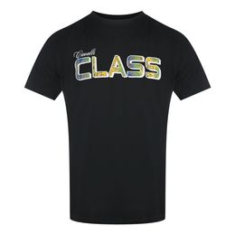 Cavalli Class - Schwarzes T-shirt Mit Leuchtendem Blumenlogo