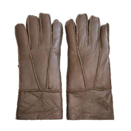 Braune Unisex-Handschuhe aus Schaffell mit aufrollbarer Manschette