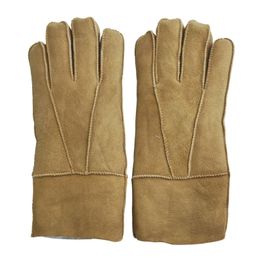 Hellbraune Unisex-Handschuhe aus Schaffell-Wildleder mit aufrollbaren B&uuml;ndchen