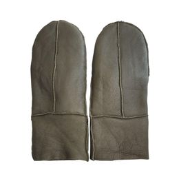 Gr&uuml;ne warme Handschuhe aus echtem Schaffellleder f&uuml;r Damen