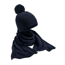 Beechfield Unisex Erwachsene Flecked gestrickte M&uuml;tze und Schal Set (Navy)