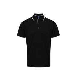 Premier Mens Contrast Coolchecker Polo Shirt (Schwarz/Wei&szlig;)