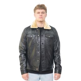 Herren-Truckerjacke aus Leder mit abnehmbarem Kragen-Zagreb