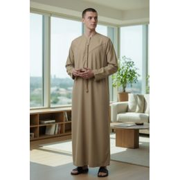 Herren Beige Eid Marokkanische Jubba Robe Djellaba Ramadan Eid Thobe LFS-HM11