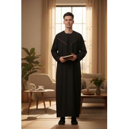 Herren Schwarz Eid Marokkanische Thobe Robe Djellaba Ramadan Eid Jubba LFS- HM10