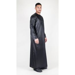 Schwarzes Thobe-Gewand f&uuml;r Herren aus Satin, emiratische islamische Jubba Eid, schmale Passform