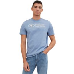 Print-Shirt Tom Tailor "Tom Tailor Herren T-Shirt Frontprint", Herren, Gr. M, blau (grauish mid blau), Obermaterial: 100% Baumwolle, regular fit, Rundhals, Shirts