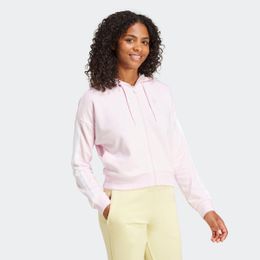 Kapuzensweatshirt adidas Sportswear "ESSENTIALS 3-STREIFEN FRENCH TERRY", Damen, Gr. XL, pink (clear pink, wei&szlig;), Obermaterial: 55% Baumwolle, 36% Polyester, 9% Viskose, normal, Rundhals, angesetztes B&uuml;ndchen, Sweatshirts