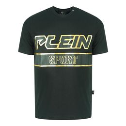 Plein Sport Gold Block Logo Schwarzes T-Shirt