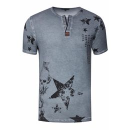Rusty Neal Rundhals Henley T-Shirt mit Prints und Knopfleiste