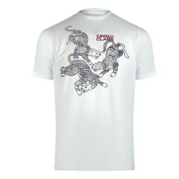 Cavalli Class - T-shirt Im Traditionellen Stil Mit Leoparden-grafik In Off-white