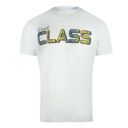 Cavalli Class - Wei&szlig;es T-shirt Mit Leuchtendem Blumenlogo