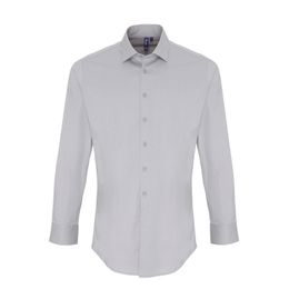 Premier Unisex Erwachsene Popeline Stretch Langarmhemd (Silber)