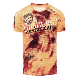 Rusty Neal T-Shirt Verwaschen mit Logo Print und Knopfleiste