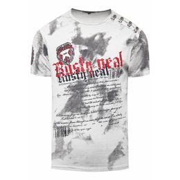 Rusty Neal T-Shirt Verwaschen mit Logo Print und Knopfleiste
