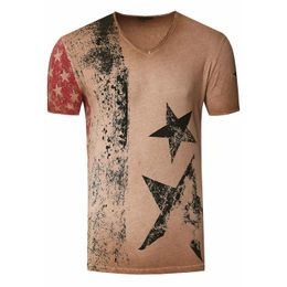 Rusty Neal USA T-Shirt Stars and Stripes V-Neck im Used-Look