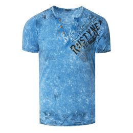 Rusty Neal V-Neck T-Shirt Verwaschen mit Seitlichem Logo Print
