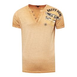 Rusty Neal V-Neck T-Shirt Verwaschen mit Seitlichem Print