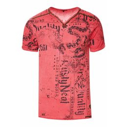 Rusty Neal V-Neck T-Shirt Verwaschen mit Prints und Wildleder Details