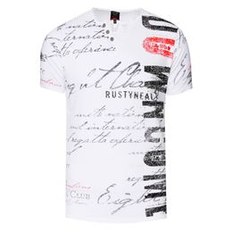 Rusty Neal V-Neck T-Shirt mit Seitlichem Logo-Print