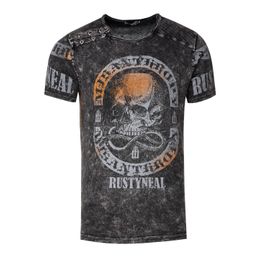 Rusty Neal Verwaschenes T-Shirt mit Seitlicher-Knopfleiste und Skull Print