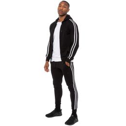 Enzo | Herren Zip Up Tape Hoodie Trainingsanzug Set - Schwarz