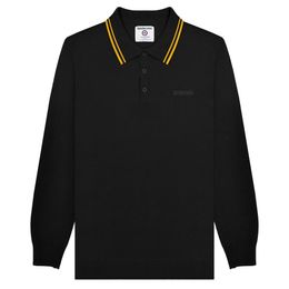 Lambretta - Poloshirt Mit kontrastfarbenen Streifen f&uuml;r Herren Lang&auml;rmlig (Schwarz/Gold)
