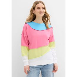 Sweatshirt bonprix, Damen, Gr. 36/38 (S), flamingopink, mintgr&uuml;n gestreift, Sweatware, Obermaterial: 60% Baumwolle, 40% Polyester, oversize h&uuml;ftbedeckend, Rundhals, Rippb&uuml;ndchen, Sweatshirts Sweatshirt, Oversize-Passform, Langarm, aus Baumwolle und Polyester