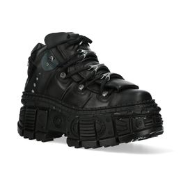 New Rock Metallic-Kn&ouml;chelstiefel aus schwarzem Leder-WALL106-S12