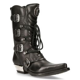 New Rock Cowboy-Schnallenstiefel aus schwarzem Leder &ndash; M-7993-S1