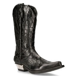New Rock Flame Biker-Cowboystiefel aus schwarzem Leder mit Akzent &ndash; ​​M-7921-S1