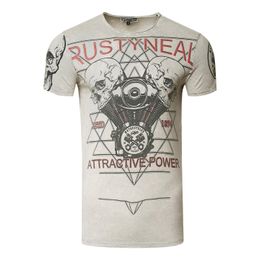 Rusty Neal Rocker T-Shirt Light Washed mit Skull-Print