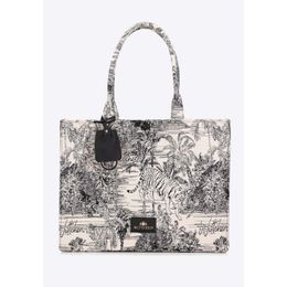Wittchen Damen-Einkaufstasche mit Jacquardmuster, schwarz und creme