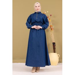 Mit Rei&szlig;verschluss Elastischer Bund Denim Kleid Dunkelblau
