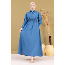 Mit Rei&szlig;verschluss Elastischer Bund Denim Kleid Hellblau