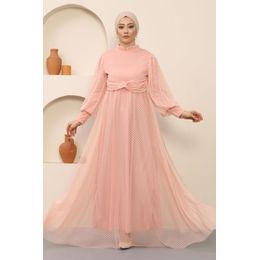 Perlen Detailed T&uuml;ll Abendkleid Puder