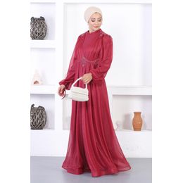 Perlen Spitzen Glitter Abendkleid Burgunderrot