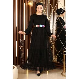 Spitzen G&uuml;rtel Blumen Kleid Schwarz