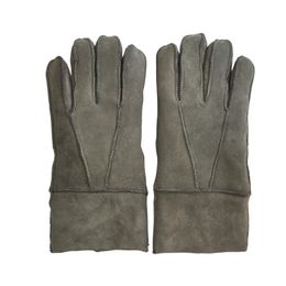 Graue Unisex-Handschuhe aus Schaffell-Wildleder mit aufrollbaren B&uuml;ndchen