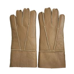 Hellbraune Unisex-Handschuhe aus Schaffell mit aufrollbaren B&uuml;ndchen