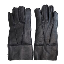 Schwarze Unisex-Handschuhe aus Schaffell mit aufrollbarer Manschette