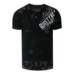 Rusty Neal V-Neck T-Shirt Verwaschen mit Seitlichem Logo Print