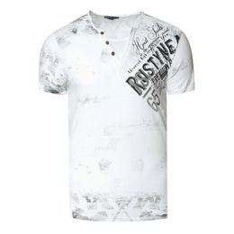 Rusty Neal V-Neck T-Shirt Verwaschen mit Seitlichem Logo Print