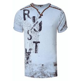 Rusty Neal V-Neck T-Shirt mit Wildleder-Details und Nieten-Verlauf